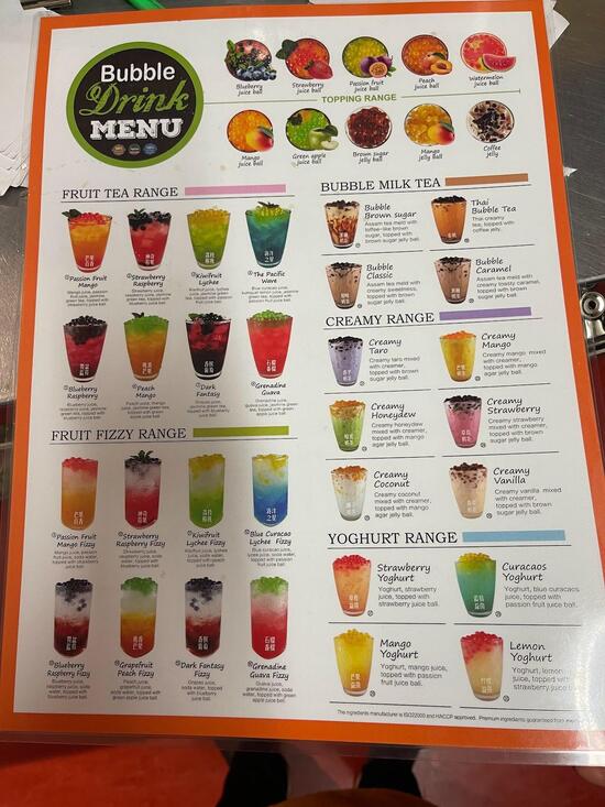Menu at Mt Albert Bubble Tea restaurant, Auckland