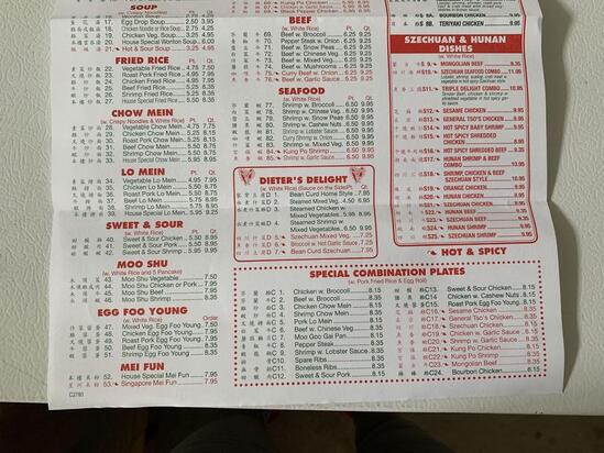 Menu at China One restaurant, Batesburg-Leesville