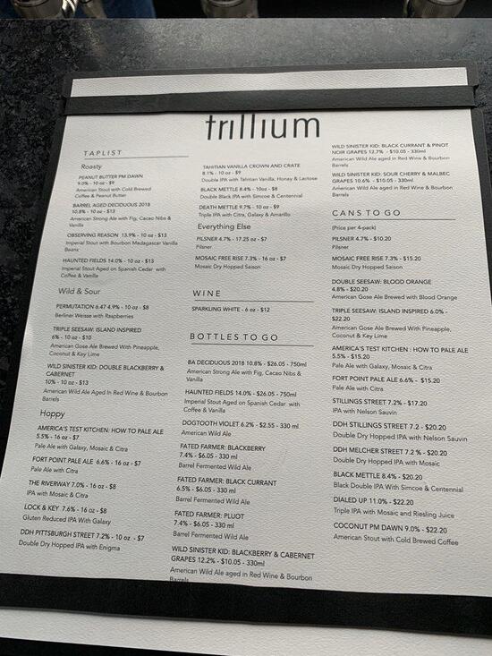 Menu at Trillium Brewing - Fenway, Boston