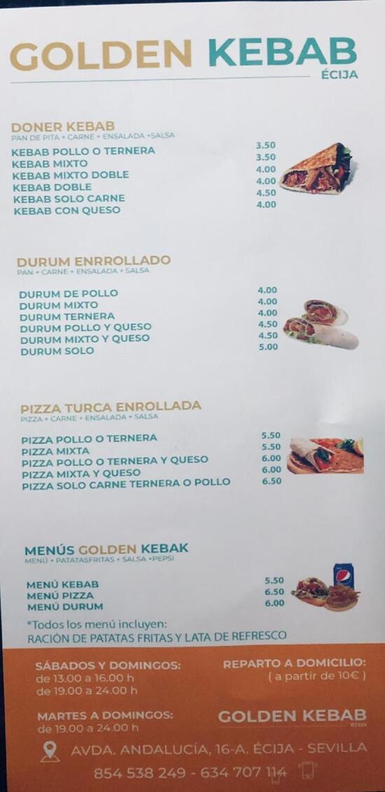 Menu at Golden Kebab Écija restaurant, Écija