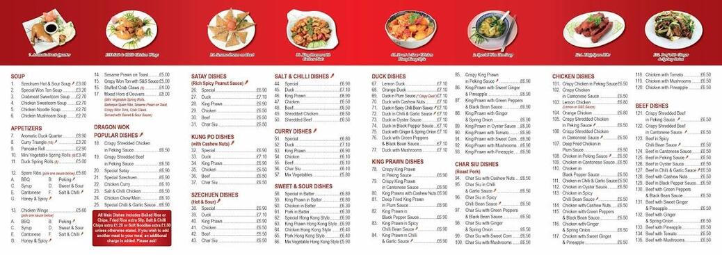 Menu at Dragon Wok, Newcastle upon Tyne