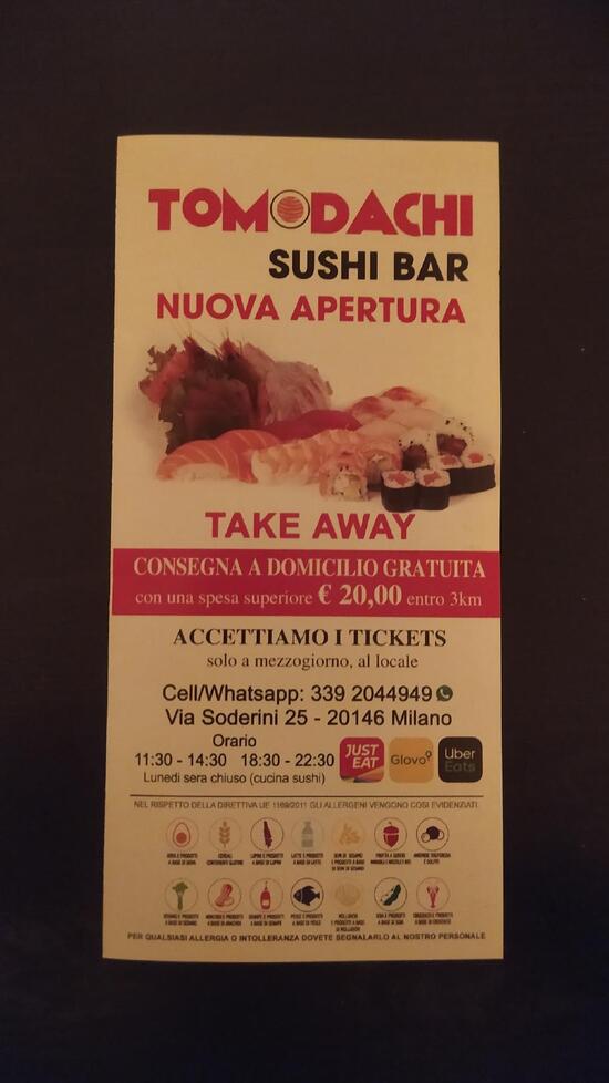 Menu at Tomodashi Sushi Bar, Milan