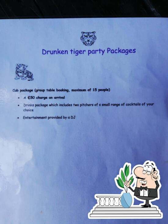Menu at Drunken Tiger Harborne pub & bar, Birmingham