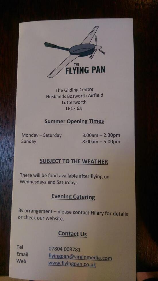 Menu at The Flying Pan cafe, Husbands Bosworth
