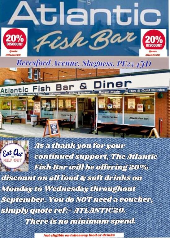 Menu at Atlantic Fish Bar and Diner, Skegness