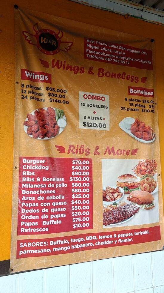 Menu at Wings & Ribs restaurant, Nuevo Laredo