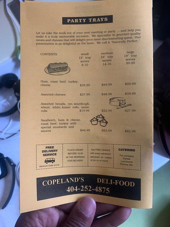 Menu at Copeland Deli, Atlanta, Meridian Mark Rd #180