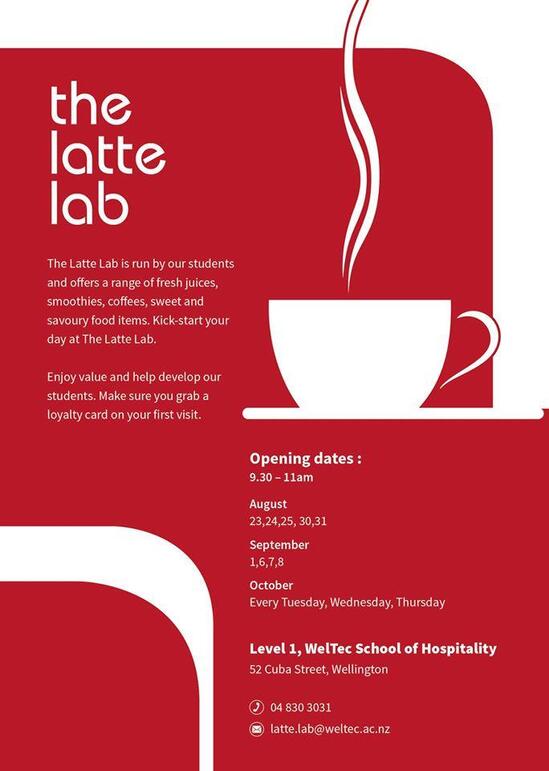 Menu at The Latte Lab Cafe, Wellington