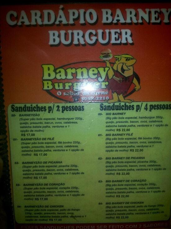 Menu at Barney Burguer, Recife, R. Elizeu Cavalcante