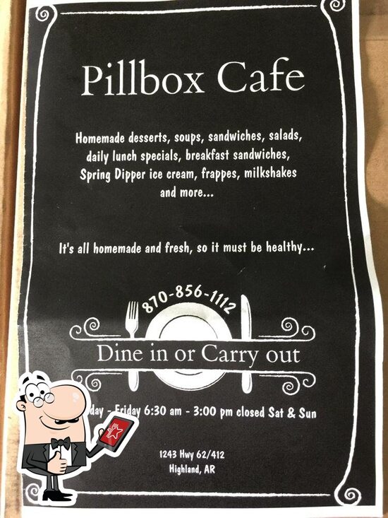 Menu at Pill Box Cafe, Highland, Hwy 62 412