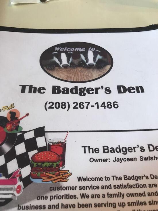 Menu at The Badger's Den restaurant, Bonners Ferry