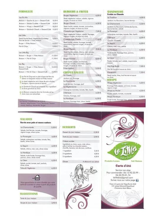 Menu at Le Little Bio restaurant, Chamonix