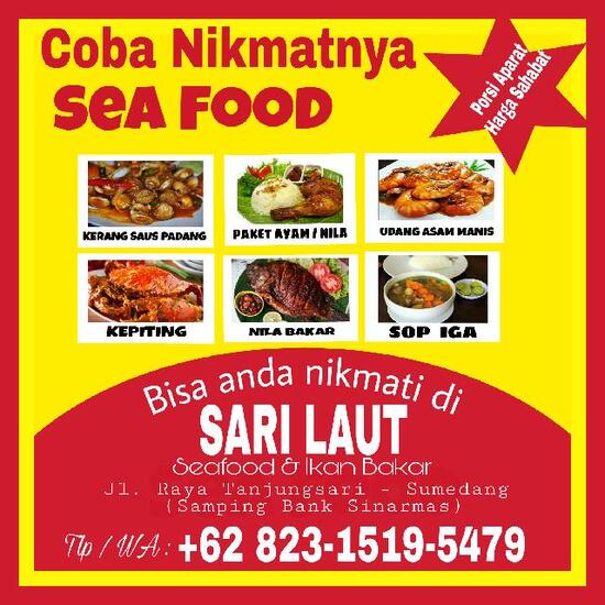 Menu at Sari Laut Seafood restaurant, Marga Jaya