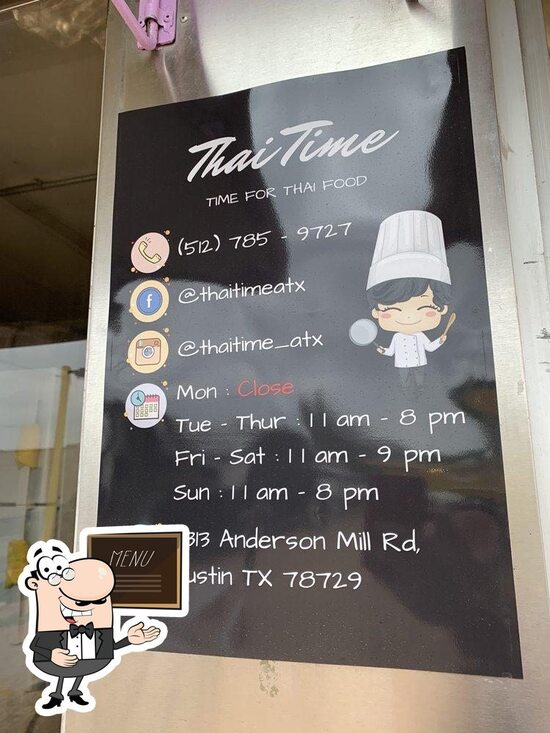 Menu at Thai Time restaurant, Austin