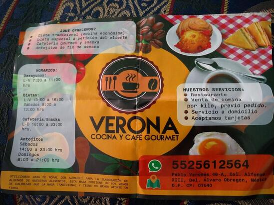 Menu at Café Verona, Ciudad López Mateos