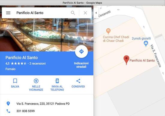 Menu da Panificio Al Santo ristorante, Padova