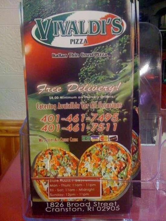 Menu at Vivaldi's Pizza pizzeria, Cranston