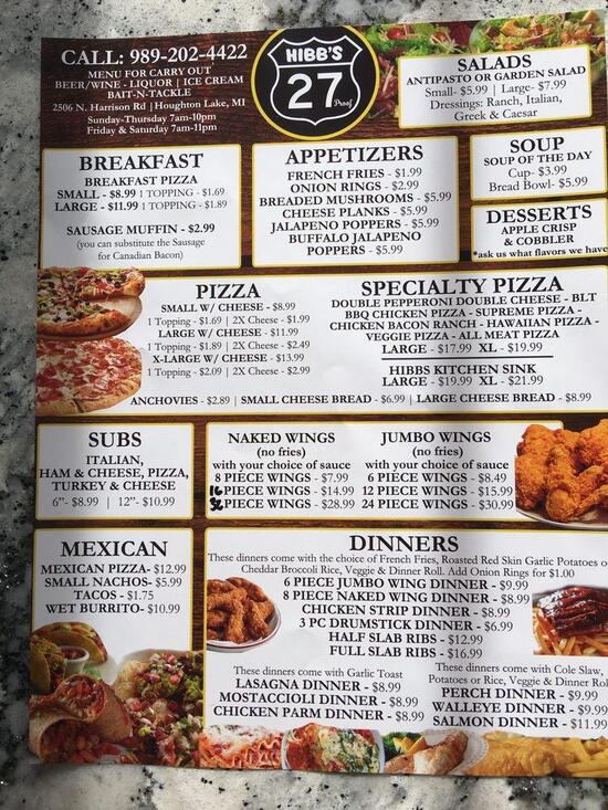 Menu at Angelos party store pizzeria, Houghton Lake