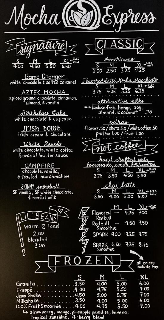 Menu at Mocha Express Tri-Cities 27th Ave., Kennewick, 1400 W 27th Ave