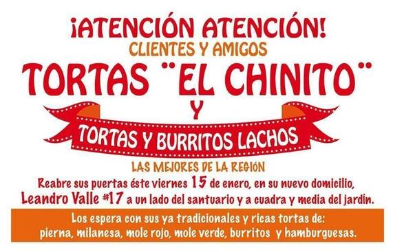 Menu at Tortas El chinito restaurant, Ciudad Hidalgo