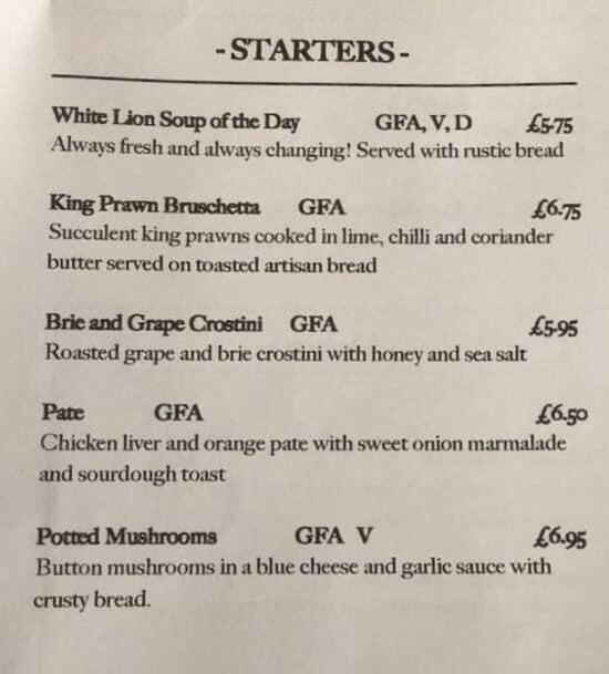 Menu at The White Lion pub & bar, Soberton
