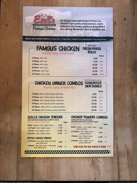 Menu at Ezell's Famous Chicken restaurant, Edmonds