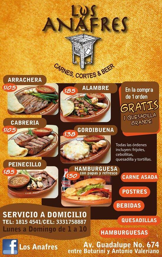 Menu at Los Anafres restaurant, Guadalajara