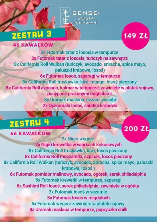 Menu at Sensei Sushi Restaurant, Dzierzoniow