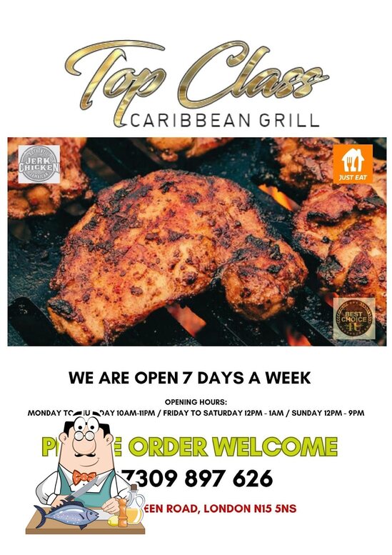 Menu at Top Class Caribbean Grill restaurant, London