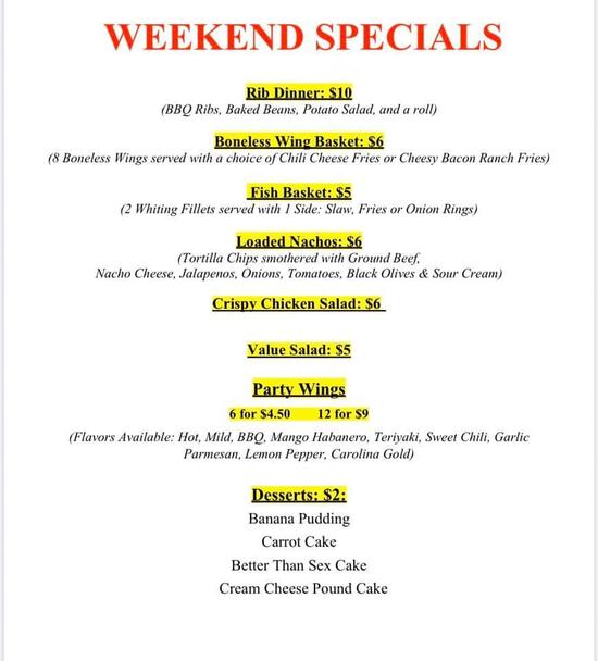 Menu at Spencer's Catering & Carry-Out Northfork WV restaurant, Northfork