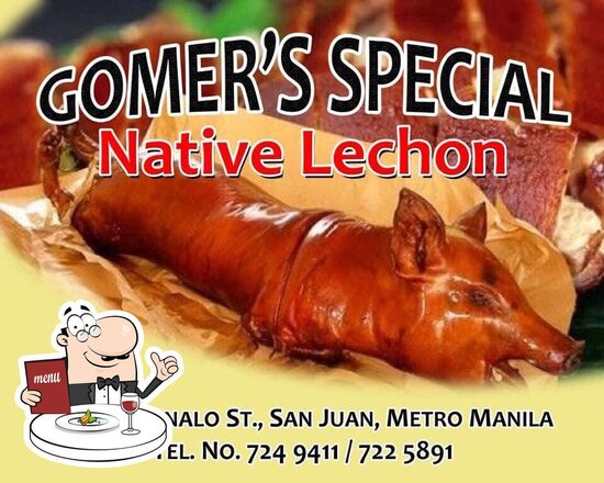 Menu at Gomer's Special Native Lechon restaurant, San Juan