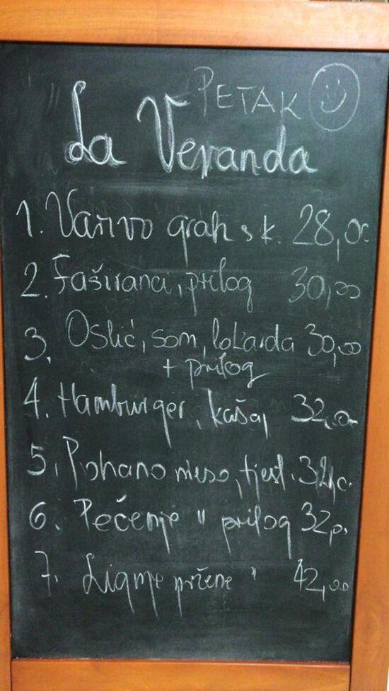 Menu at Bistro La Veranda restaurant, Čakovec