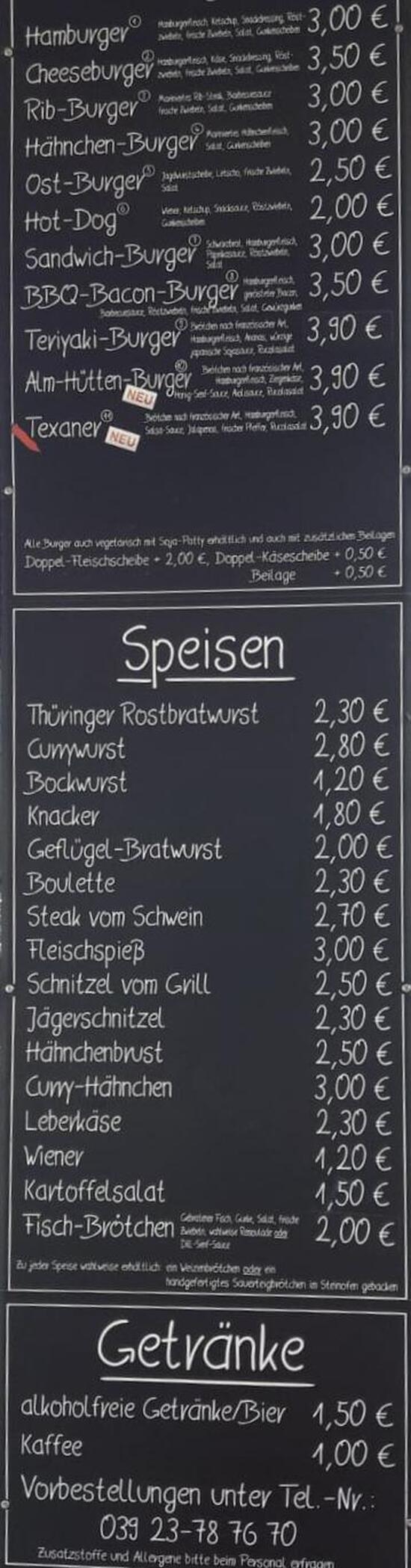 Speisekarte von Orig. Thüringer Rostbratwurstgrill pub & Bar, Zerbst/Anhalt