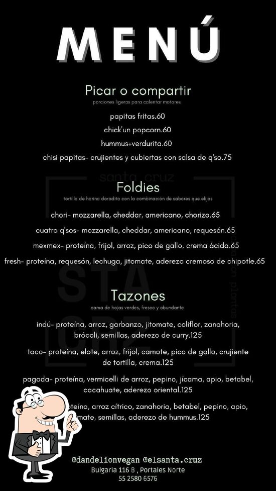 Menu at Santa Cruz Cia. restaurant, Mexico City