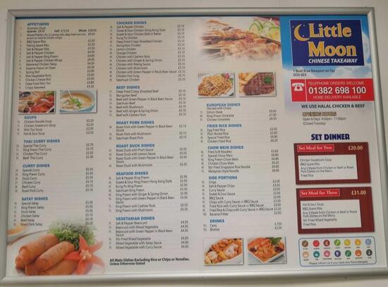 Menu at little moon restaurant, Newport-on-Tay
