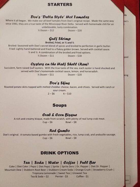 Menu at Does Eat Place steakhouse, Claremore