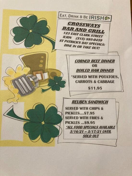 Menu at Crossway's Tavern pub & bar, Ilion