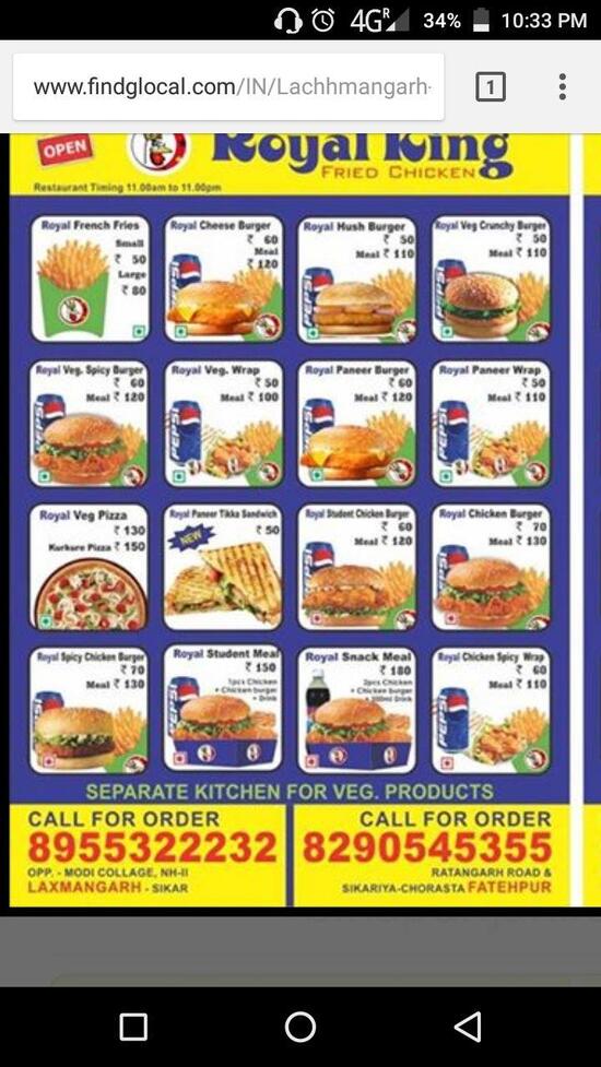 Menu at Royal Kings Fried Chicken, Laxmangarh