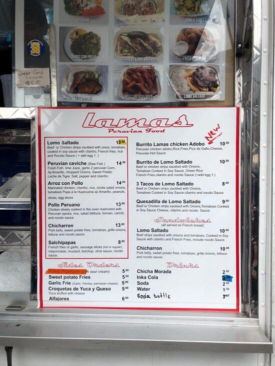 Carta del restaurante Lamas Food Truck, Mexican & Peruvian Food, Half ...