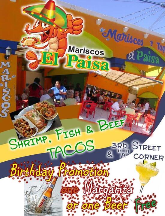 Menu at Mariscos El PAISA restaurant, Yuma