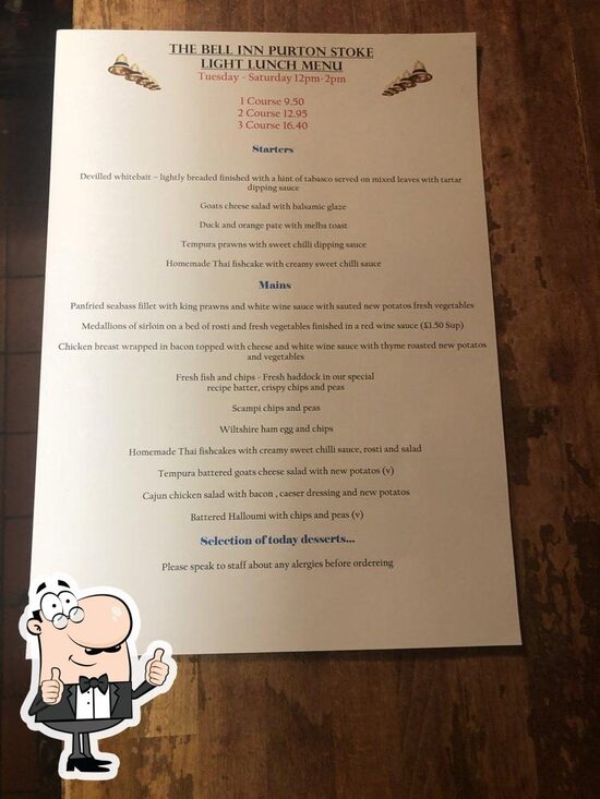 Menu at The Bell, Purton pub & bar, Purton, Purton Stoke