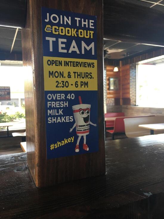 Menu at Cook Out restaurant, Nashville, Gallatin Pike
