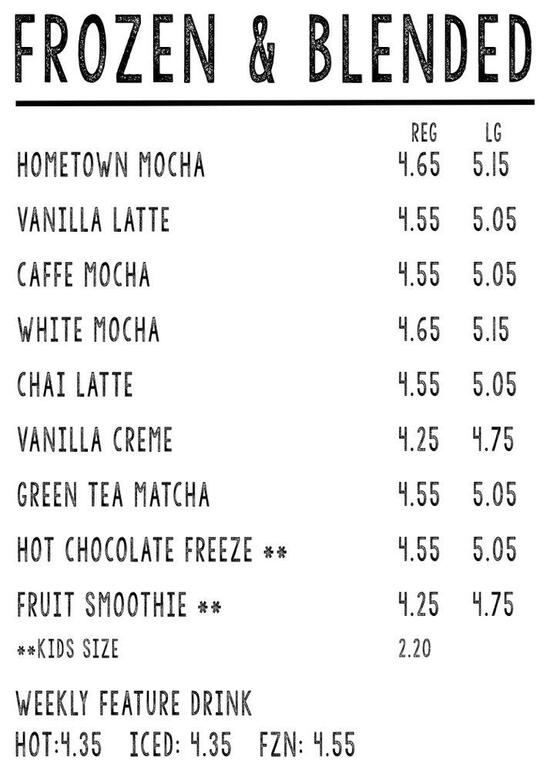 Menu at Hometown Coffee and Tea, Olney