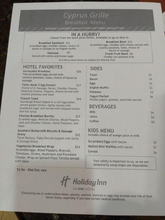Menu at The Cyprus Grille restaurant, Sacramento