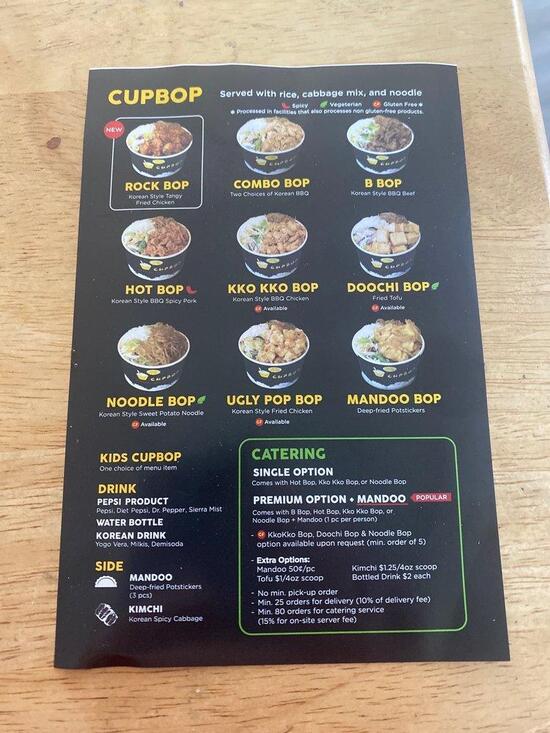 Menu at Cupbop - Korean BBQ in a Cup, Idaho Falls