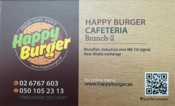 Menu at Happy Burger Cafeteria - M6, Abu Dhabi