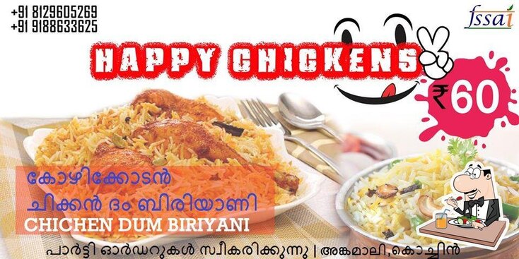 Menu at Happy Chickens, Angamaly