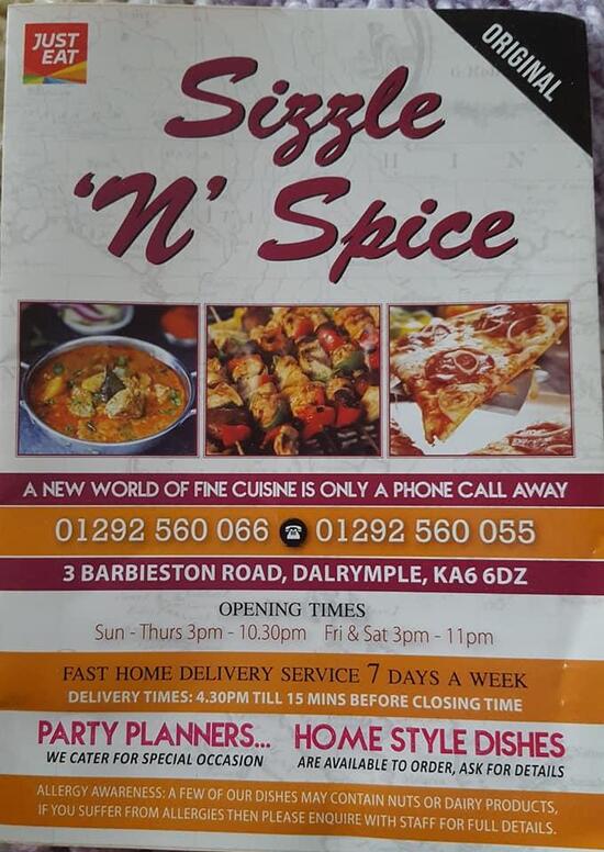 Menu at Sizzle N Spice restaurant, Dalrymple