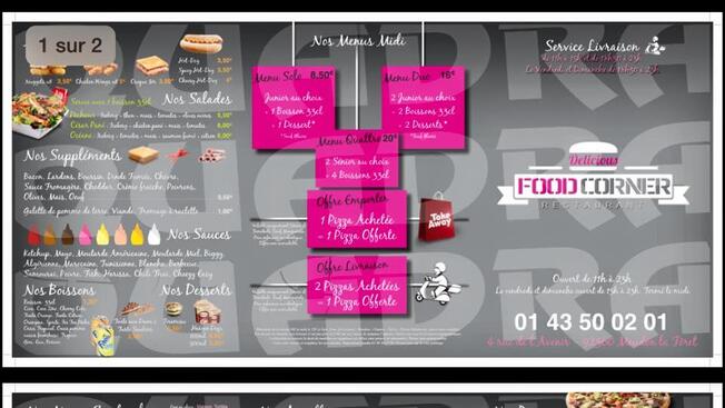 Menu at Food Corner restaurant, Meudon