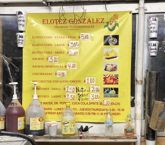Menu at Elotes Gonzalez restaurant, Dallas